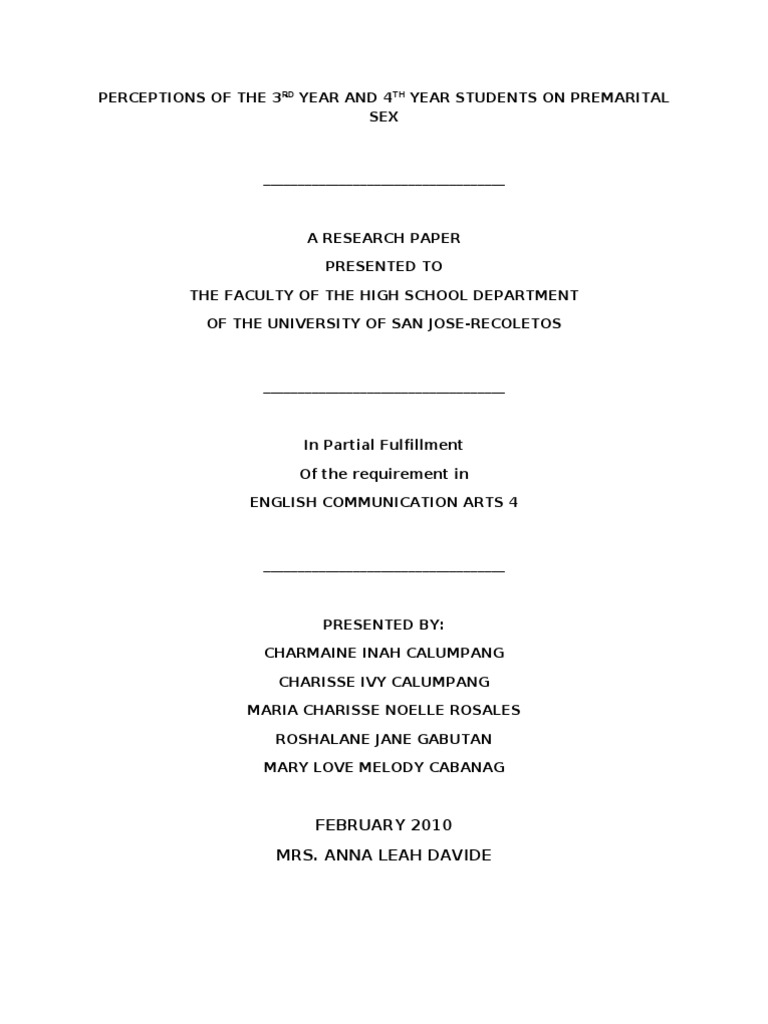 Thesis On Pre Marital Sex Sexual Intercourse Sex Education