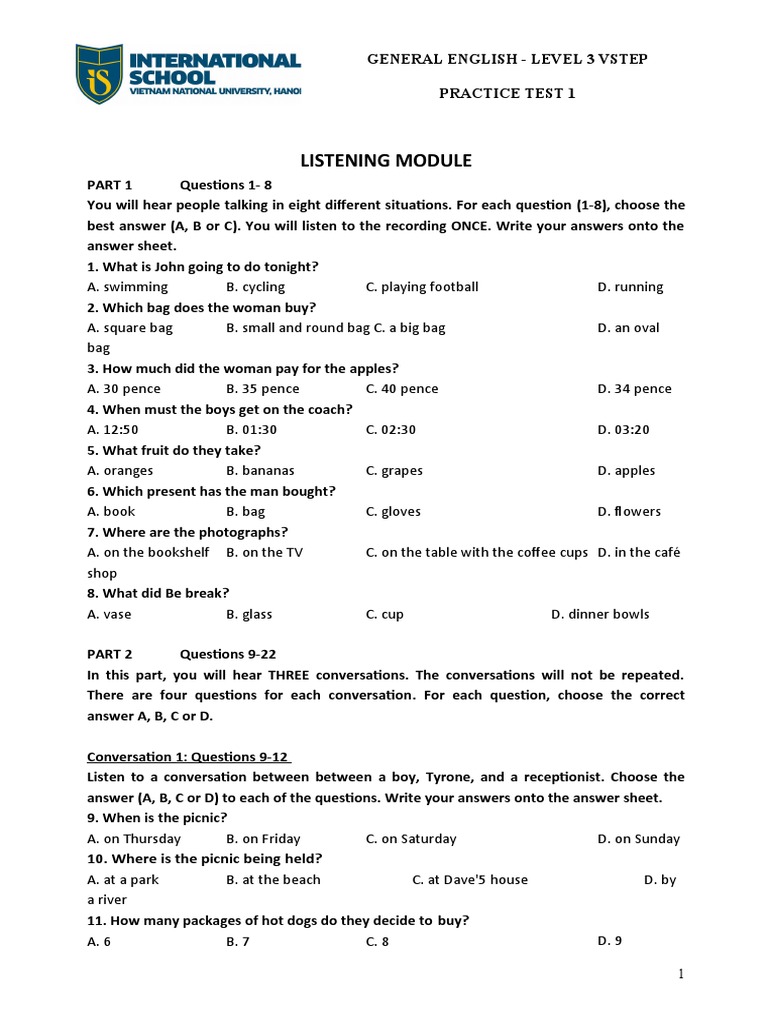Level 3 Vstep - Practice Test 1 - QB | PDF | Hubble Space Telescope | Color