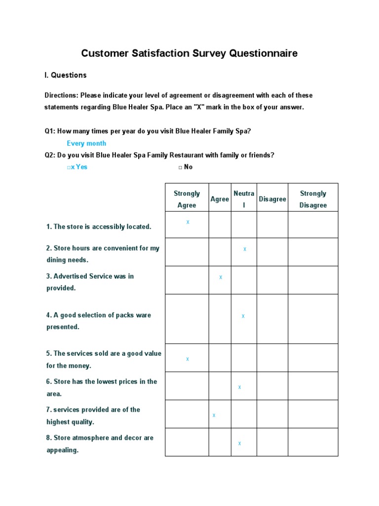 Customer Satisfaction Survey Questionnaire: I. Questions | PDF | Business Economics | Communication