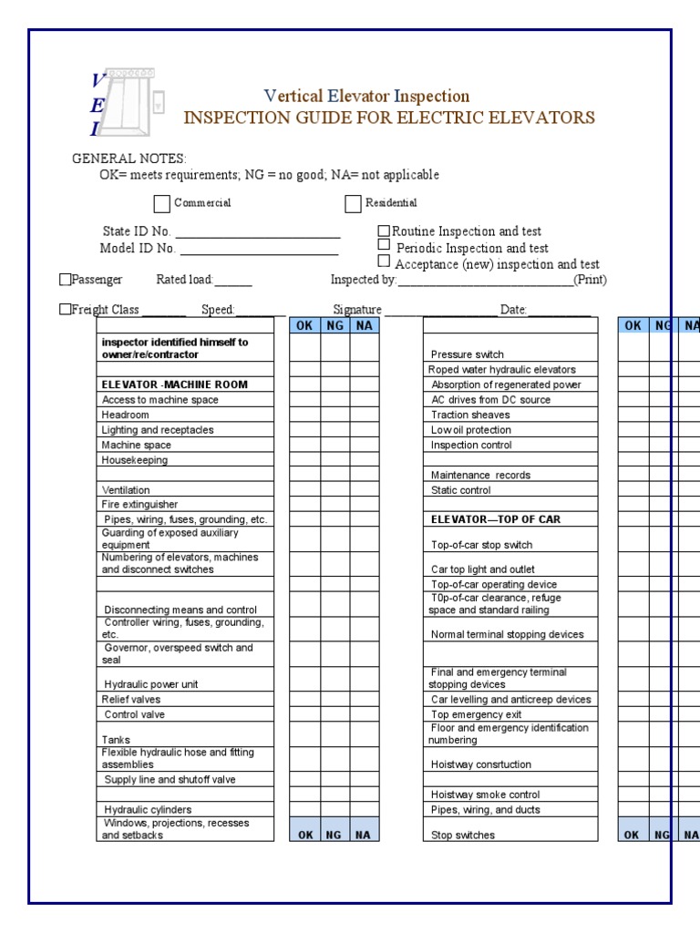 Ertical Levator Nspection Inspection Guide For Electric Elevators | PDF ...