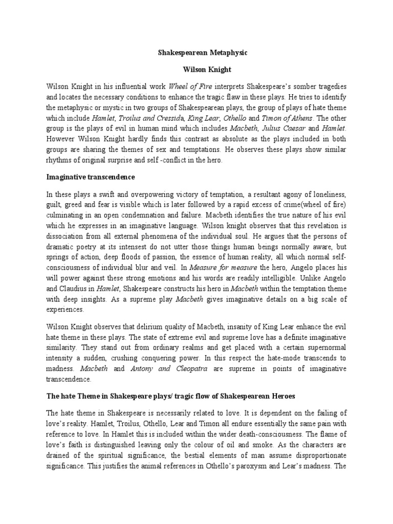 Shakespearean Metaphysic Wilson Knight | PDF | Macbeth | King Lear