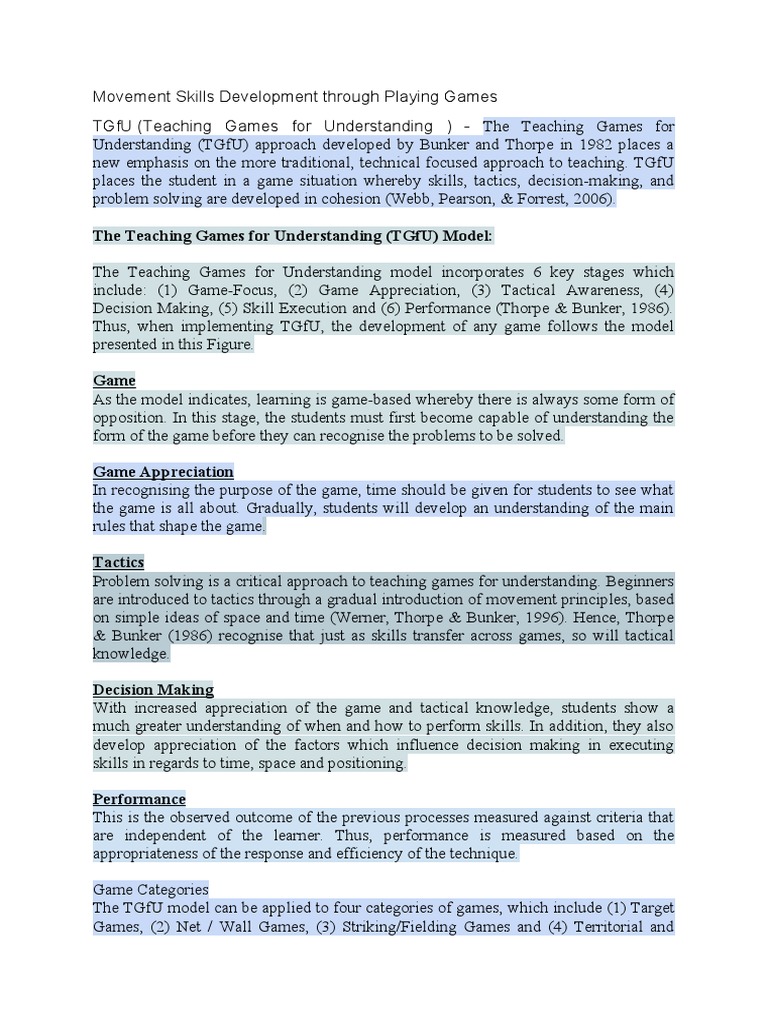 The Teaching Games For Understanding (Tgfu) Model | PDF | Teams ...