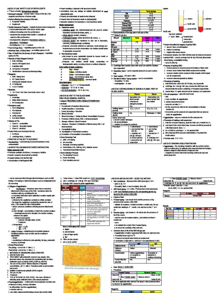 Blood Bank Lab Notes | PDF | Blood Plasma | Red Blood Cell