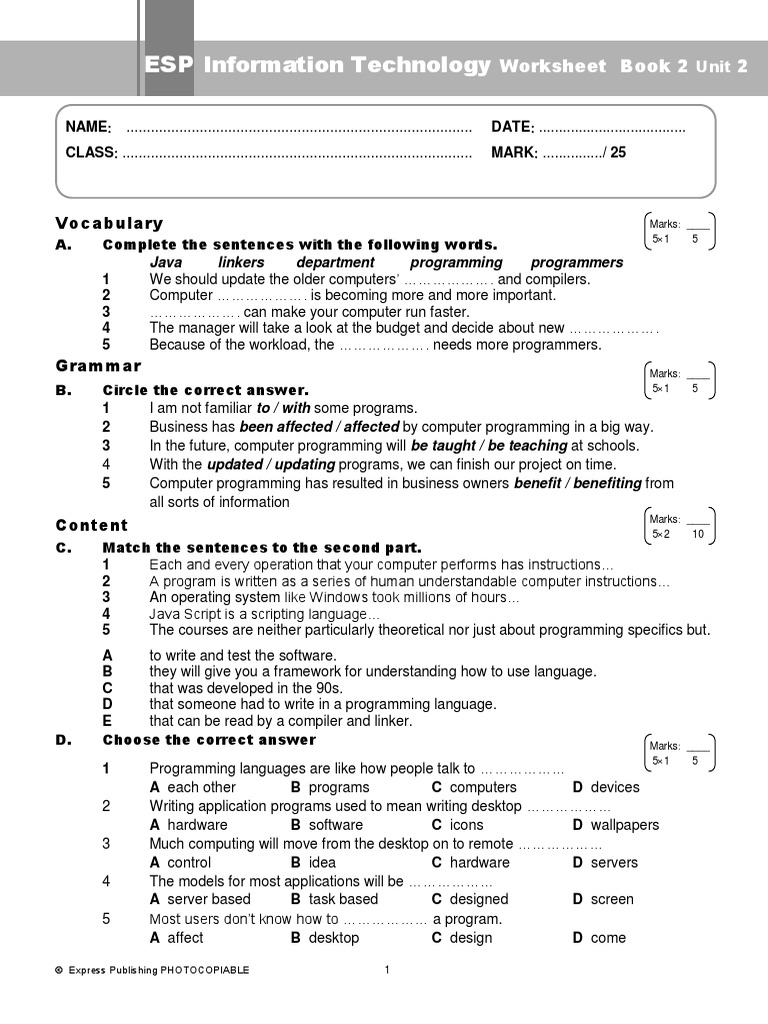 2 Esp It Worksheet Book 2 Unit 2 | PDF | Computer Program | Programming