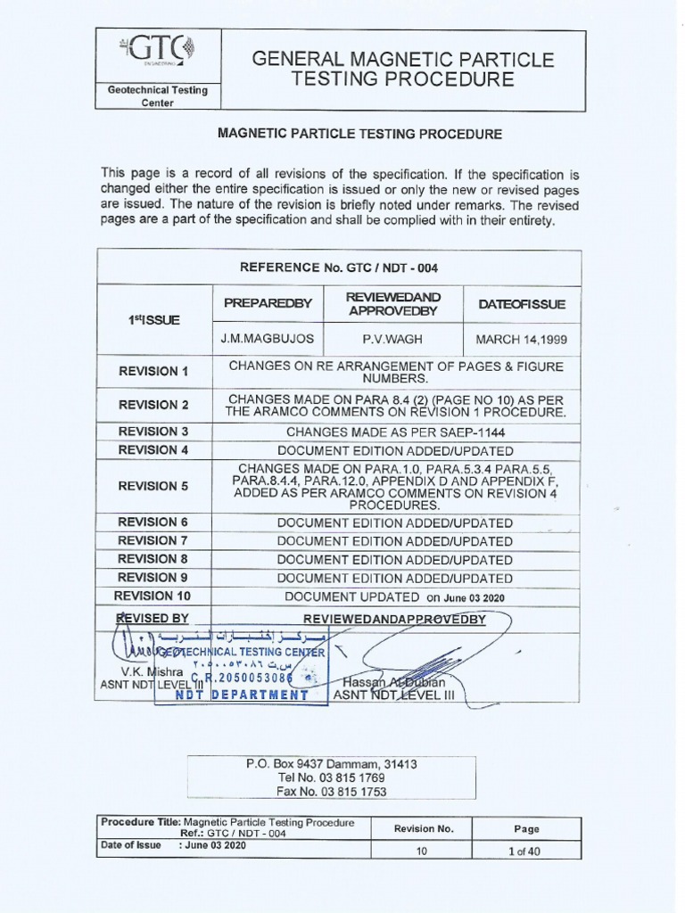 Magnetic Particle Testing Procedure Guide | PDF | Nondestructive ...