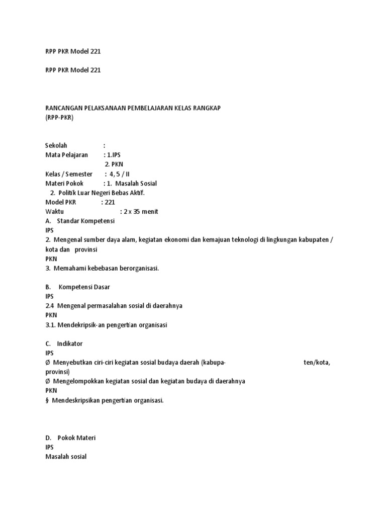 Contoh RPP PKR 2 | PDF