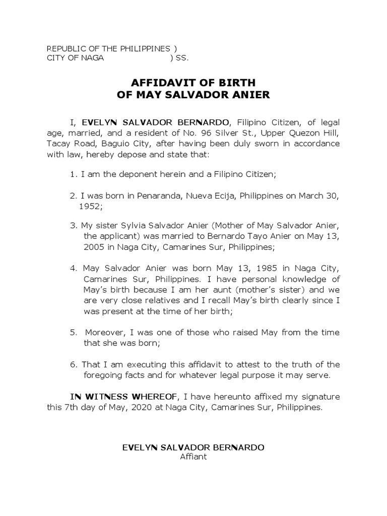 Affidavit of Birth | PDF