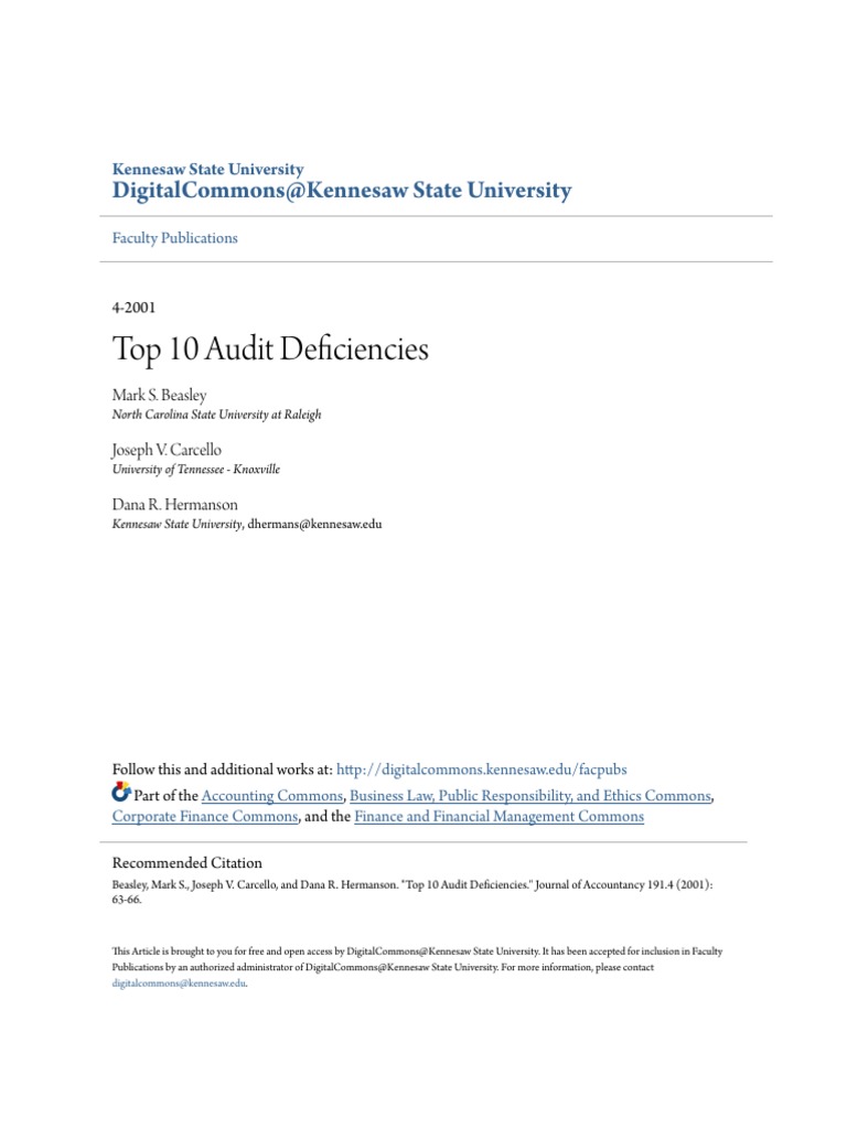BeasleyTop 10 Audit Deficiencies | PDF | Internal Control | Audit