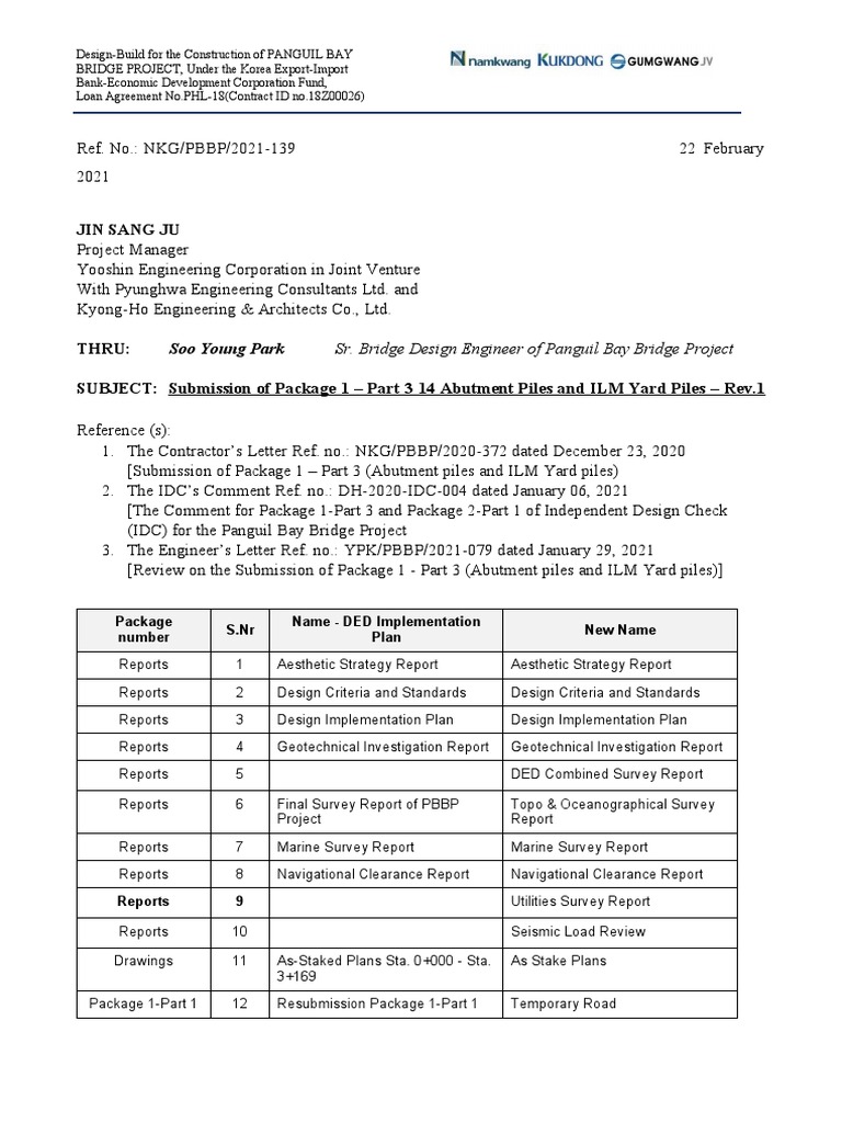 Submission of Package 1 - Part 3 14 Abutment Piles and ILM Yard Piles ...