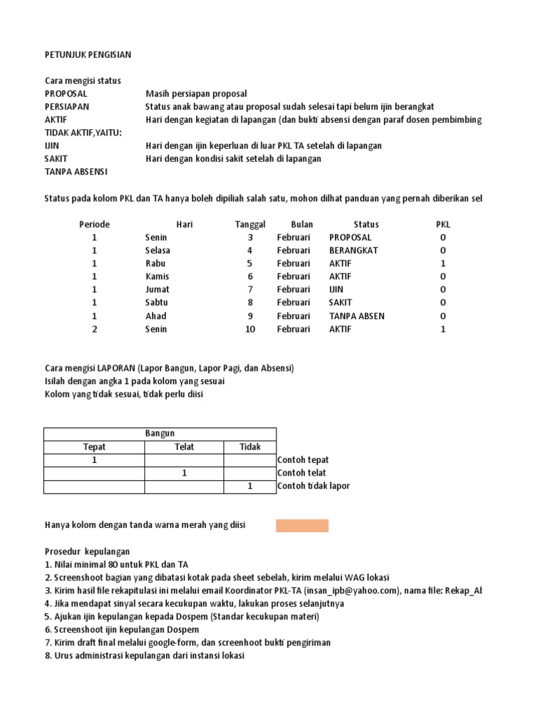 Rekapitulasi Absensi Harian PKL TA EKW55 | PDF