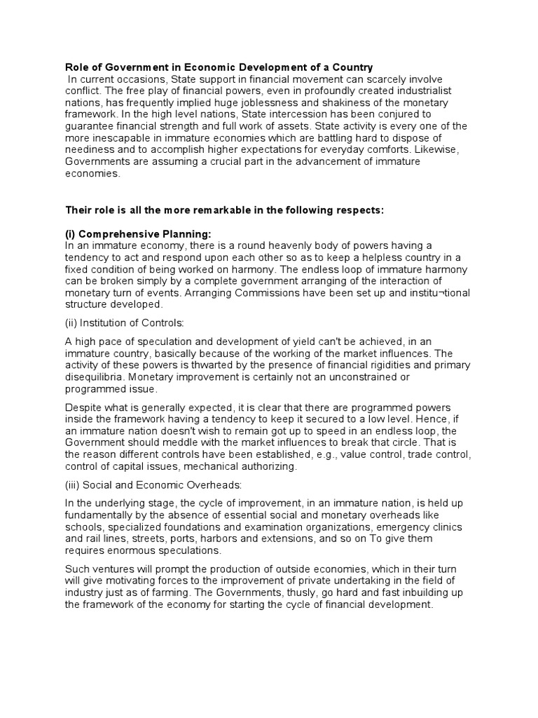 Role of Government in Economic Development of A Country | PDF ...