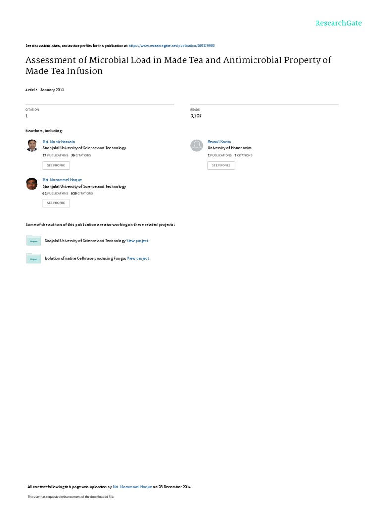 Assessing the Microbial Load and Antimicrobial Properties of Made Tea ...