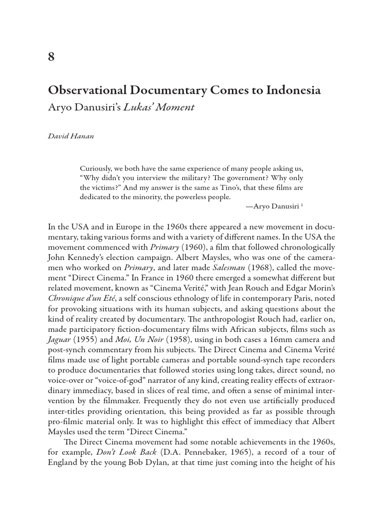 DAVID HANAN Observational Cinema Comes T | PDF | Indonesia ...