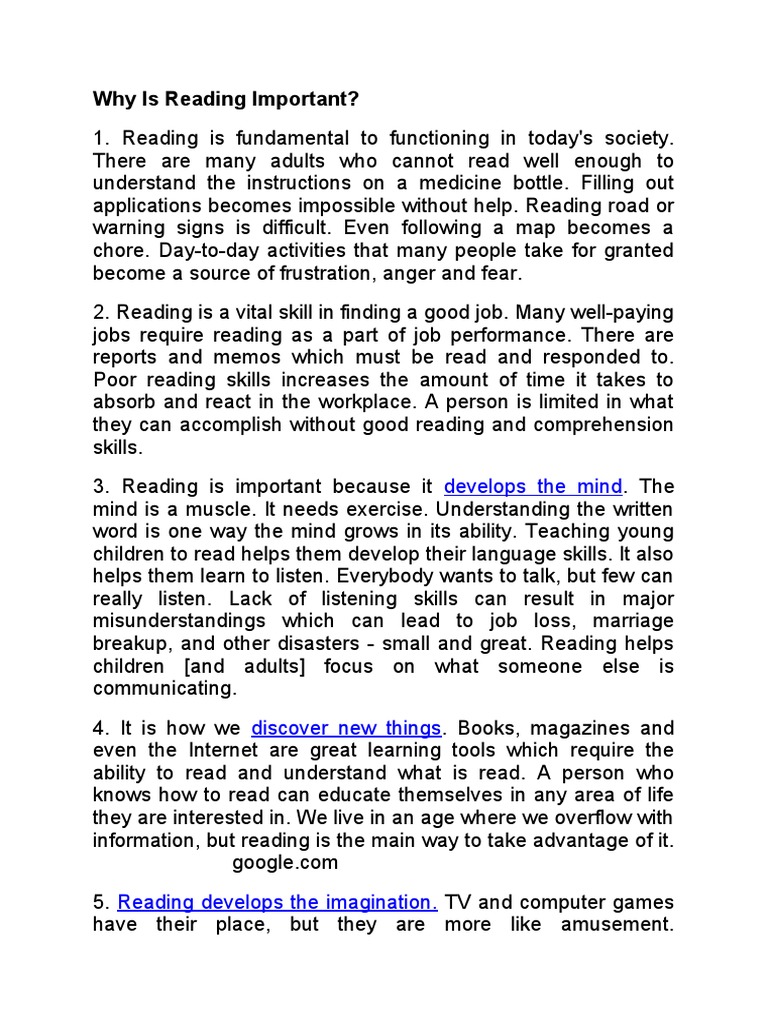 Why Is Reading Important | PDF | Reading Comprehension