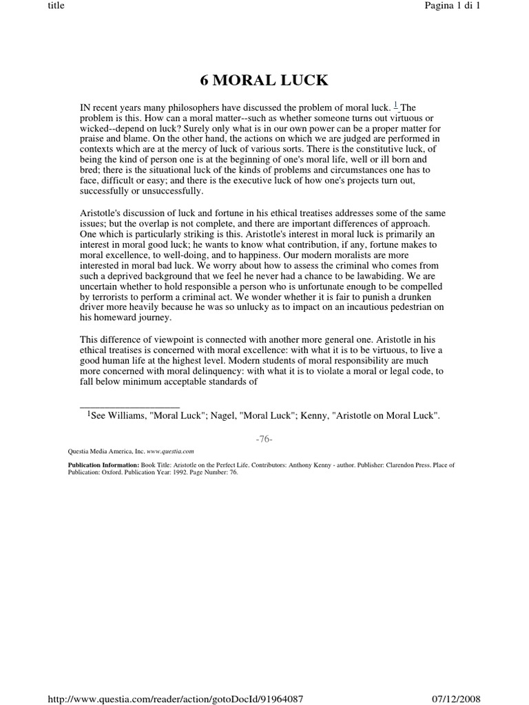 Aristotle & Moral Luck Analysis | PDF | Grace In Christianity | Virtue