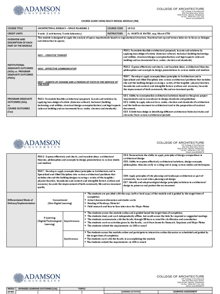 Architectural Design 05 3M Module Learning Plan | PDF | Lecture | Design