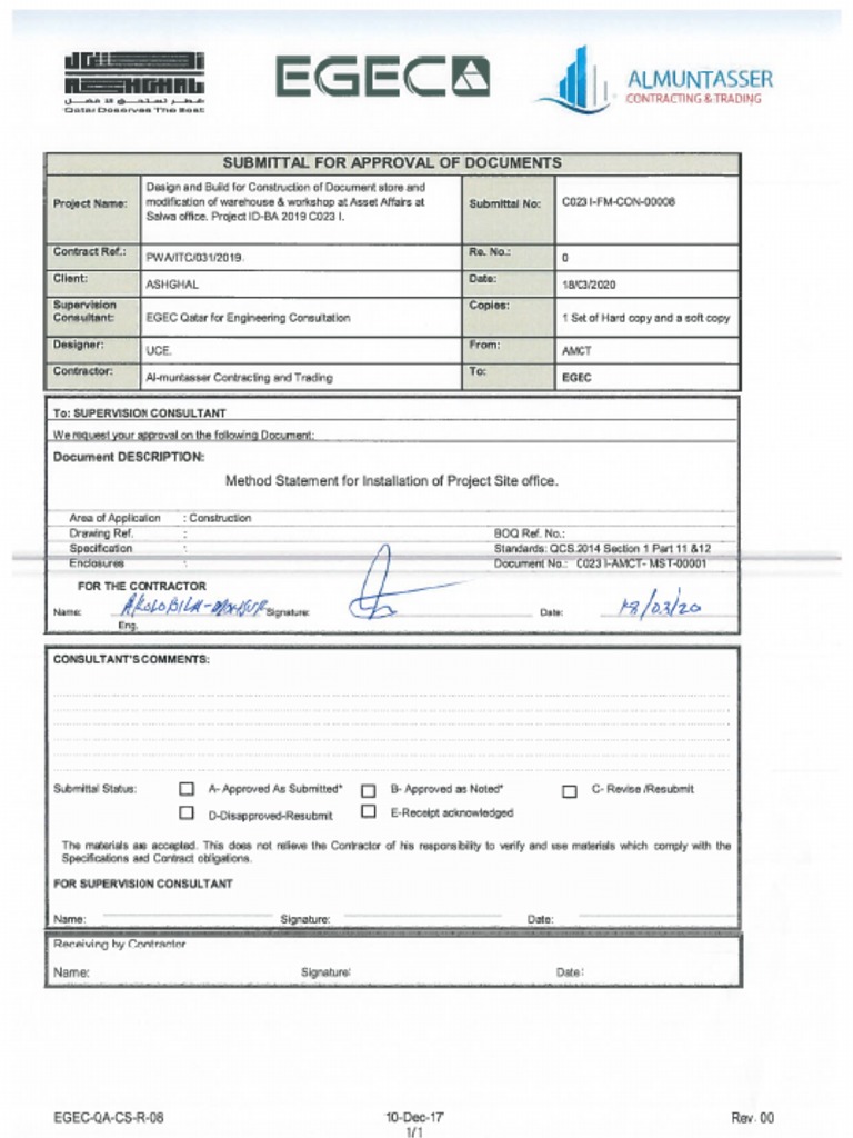 Method Statement For Installation of Project Site Office | PDF