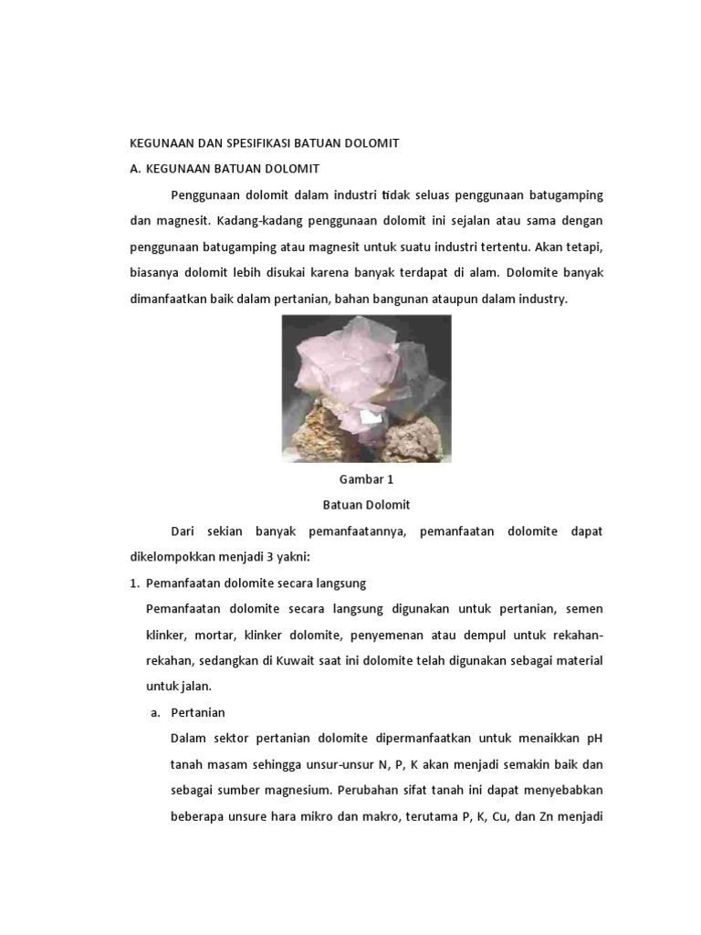 Karakteristik dan Pemanfaatan Batuan Dolomit | PDF