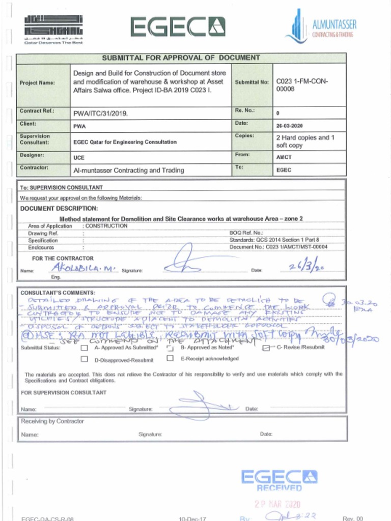 Method Statement For Demolition at Warehouse Area | PDF