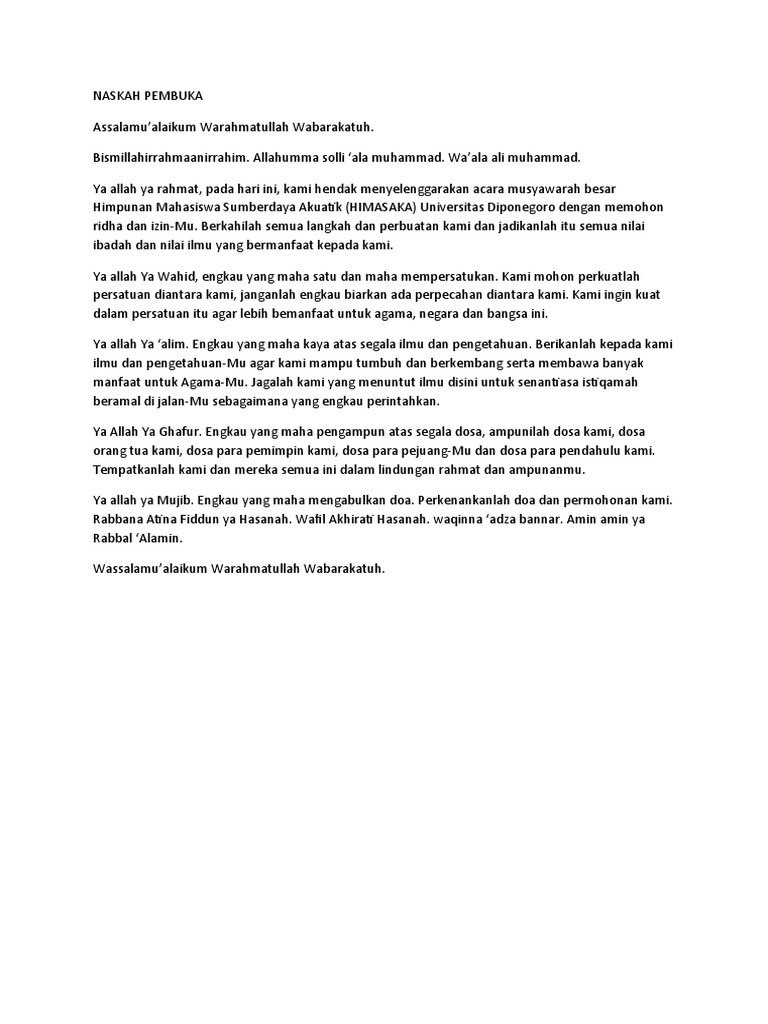 Doa Musyawarah HIMASAKA Universitas | PDF