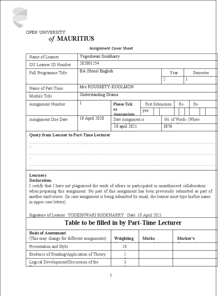 Understanding Drama Assignment | PDF | Pygmalion (Play) | Macbeth