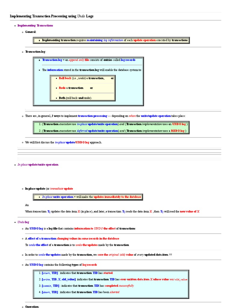 Implementing Transaction Processing Using Undo Logs | PDF | Database Transaction | Databases