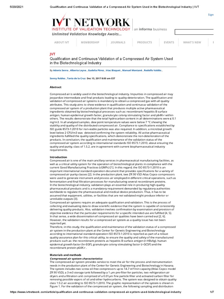 Compressed Air Validation in Biotechnology | PDF | Biotechnology | Water