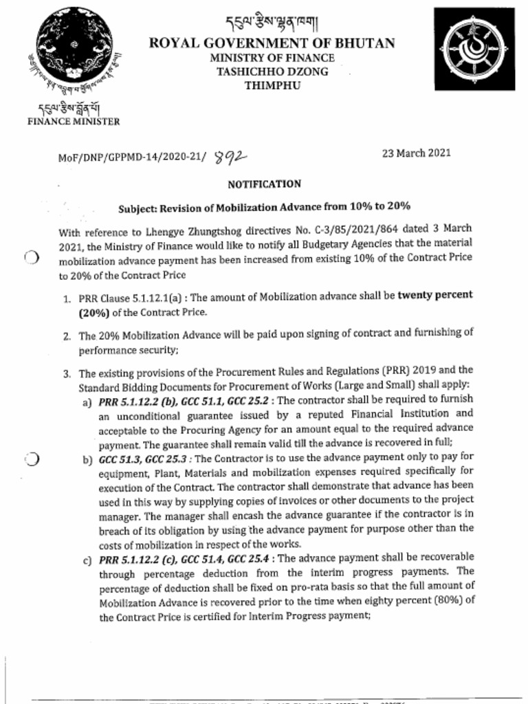 Notification On Mobilization Advance | PDF
