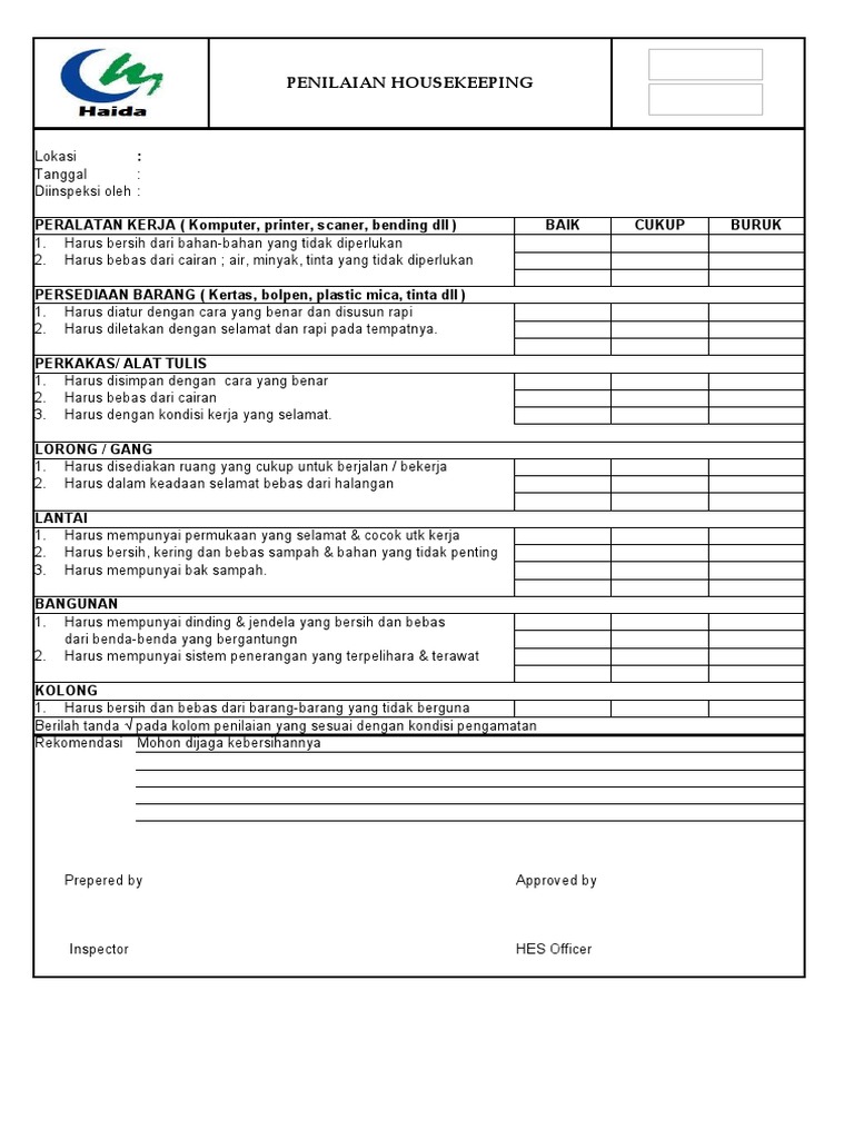 House Keeping Form | PDF