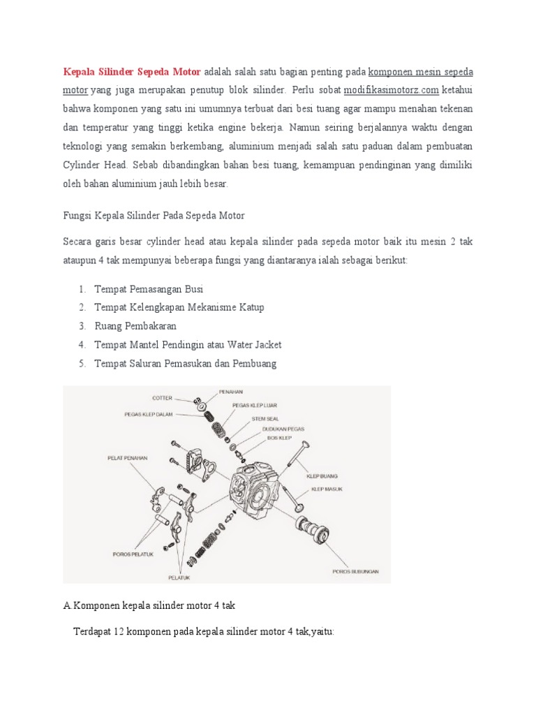Komponen dan Fungsi Kepala Silinder Motor | PDF