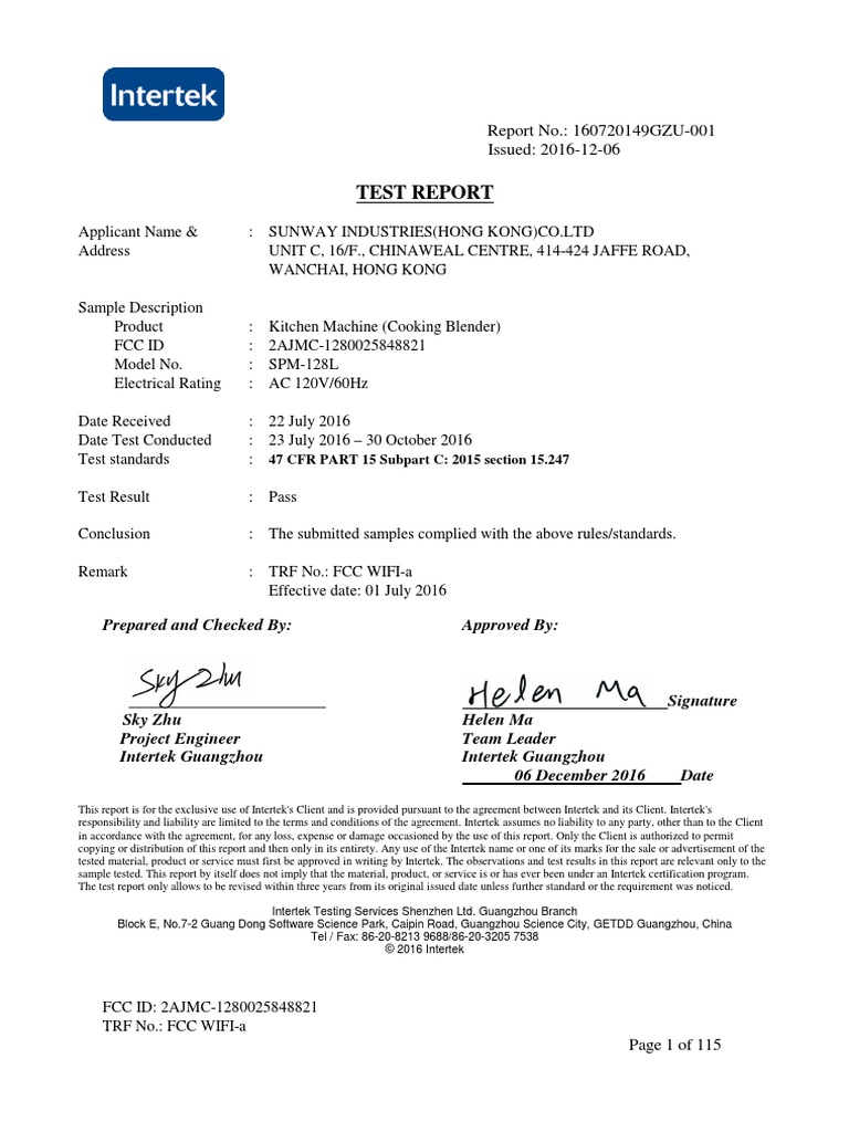 Test Report: Report No.: 160720149GZU-001 Issued: 2016-12-06 | PDF ...
