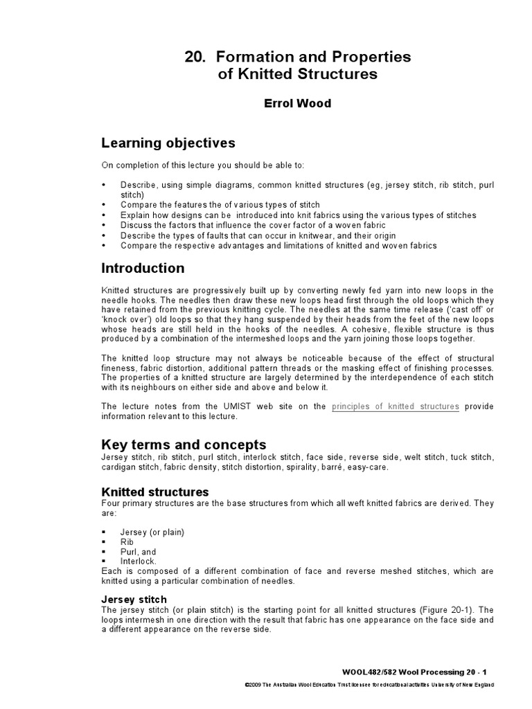 Formation and Properties of Knitted Structures: Learning Objectives ...