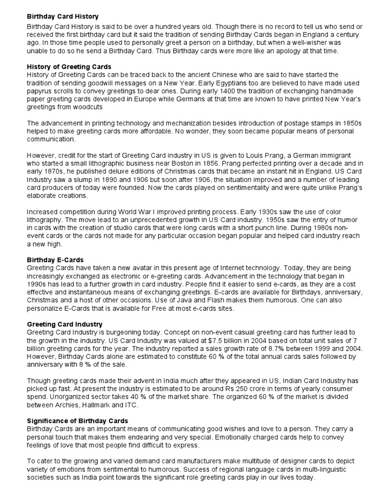 Birthday Card History - Card Giving History | PDF | Collecting ...