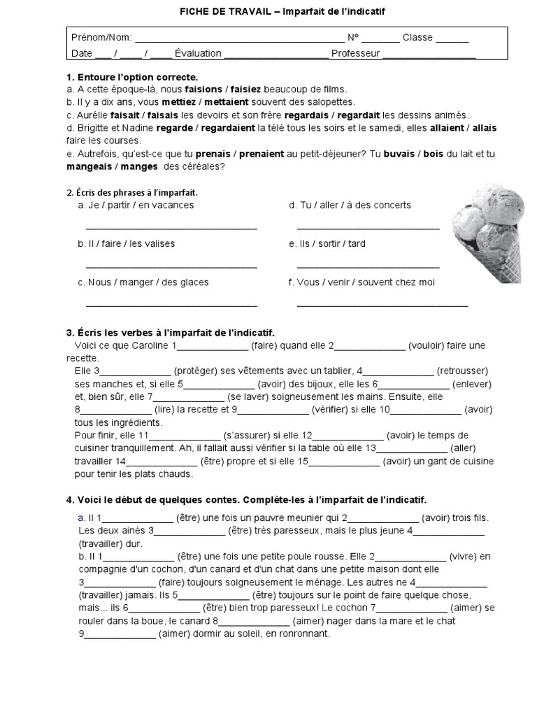 Fiche de travail : L'imparfait | PDF