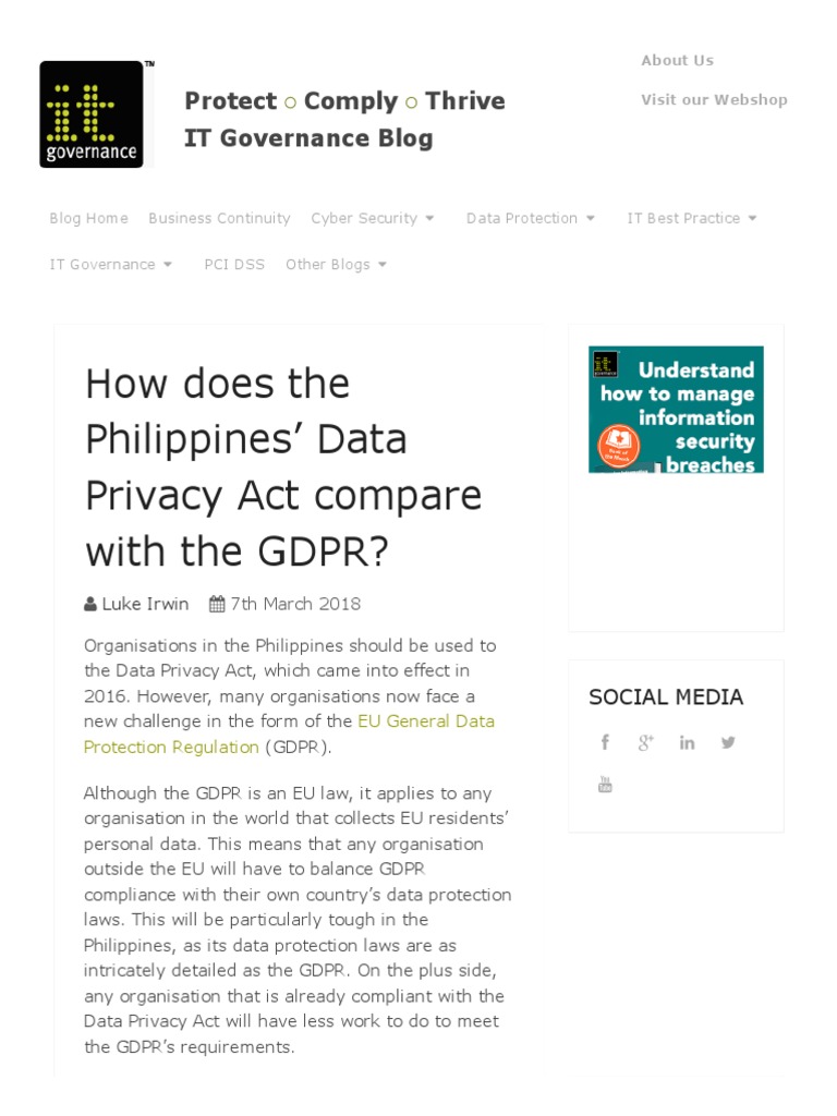 How Does The Philippines' Data Privacy Act Compare With The GDPR? | PDF