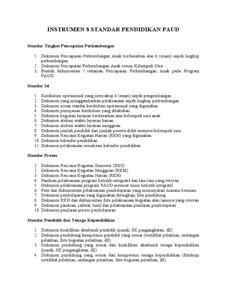 8 Standar PAUD | PDF | Karier & Perkembangan | Bisnis