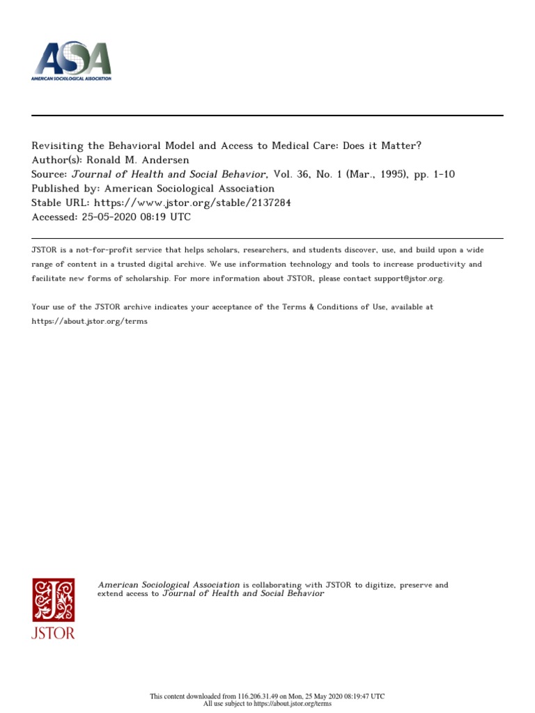 Revisiting Andersen's Behavioral Model | PDF | Health Care | Behavior