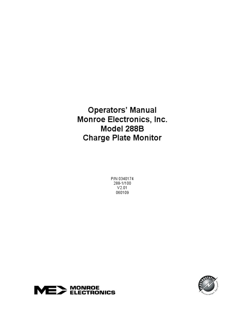 Operators' Manual Monroe Electronics, Inc. Model 288B Charge Plate ...