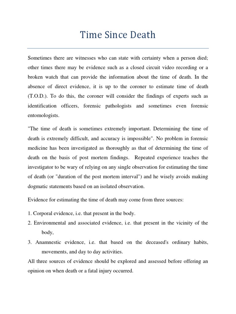 Estimating Time Since Death: A Comprehensive Review of Common ...