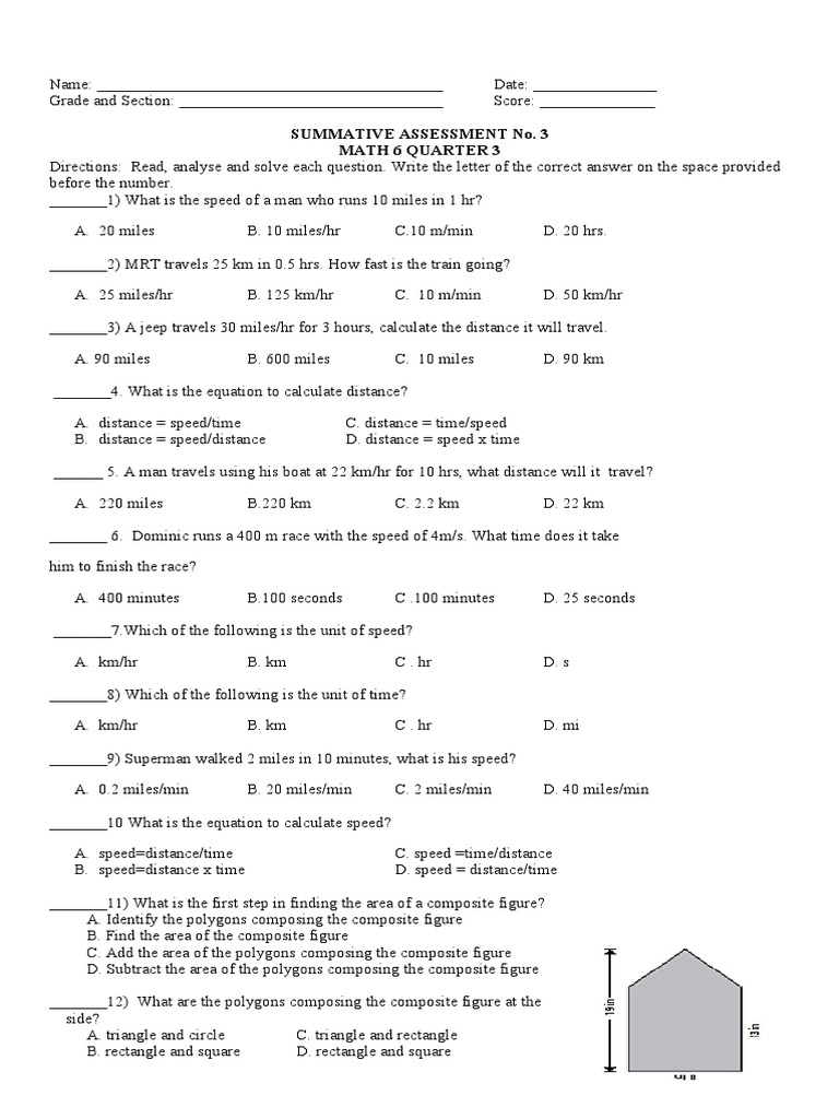 Summative Test No. 3 Math 6 Quarter 3 | PDF | Area | Space