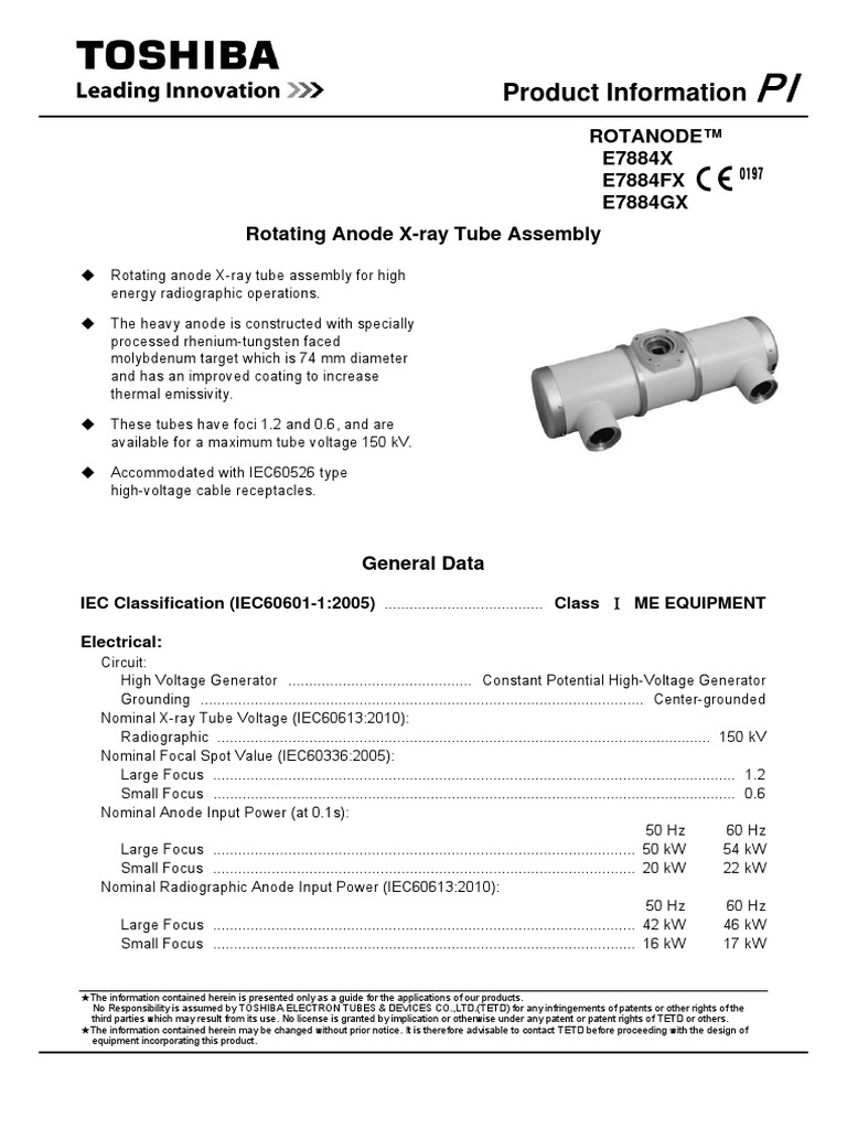 Product Information: Rotanode™ E7884X E7884FX E7884GX Rotating Anode X ...