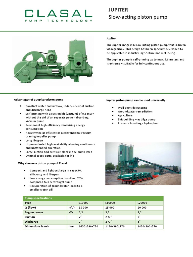 Jupiter Slow-Acting Piston Pumps | PDF | Pump | Piston