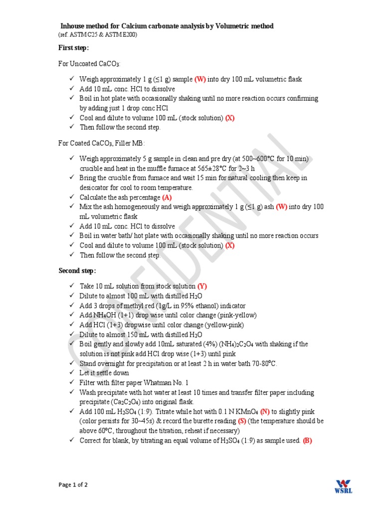 Analysis of Calcium Carbonate by Volumetric Method | PDF | Titration ...