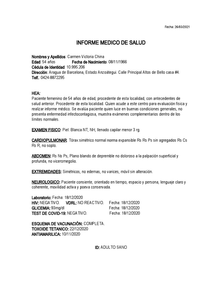 Informe Medico | PDF