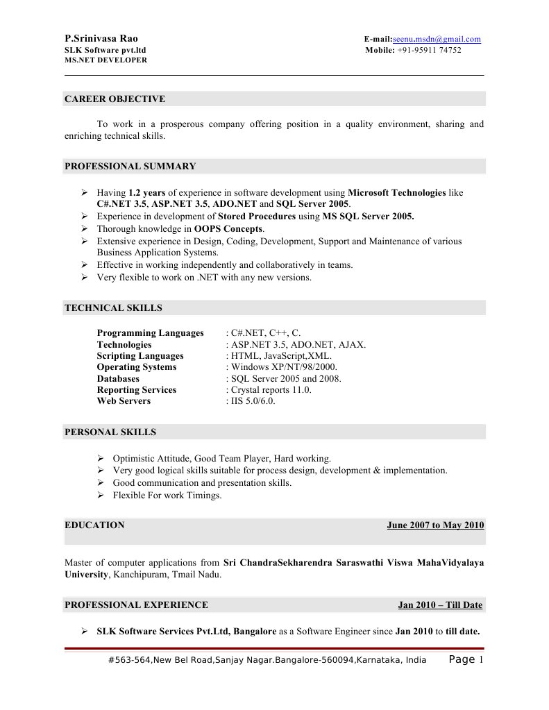 P.Srinivasa Rao: E-Mail: SLK Software PVT - LTD Mobile: +91-95911 74752 | PDF | Microsoft Sql ...