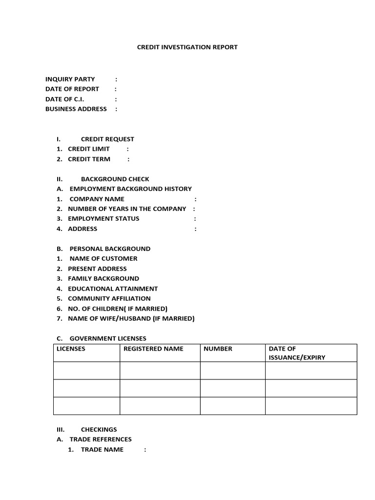 Credit Investigation Report Template | PDF | Finance & Money Management ...