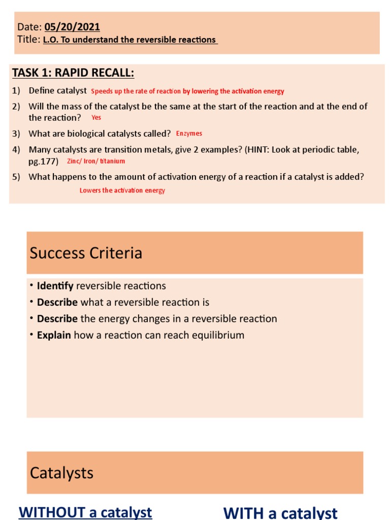 Lesson 2 - Reversible Reaction WS | Download Free PDF | Reaction Rate ...