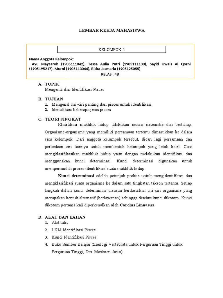Kelompok 2 LKM Identifikasi Pisces | PDF