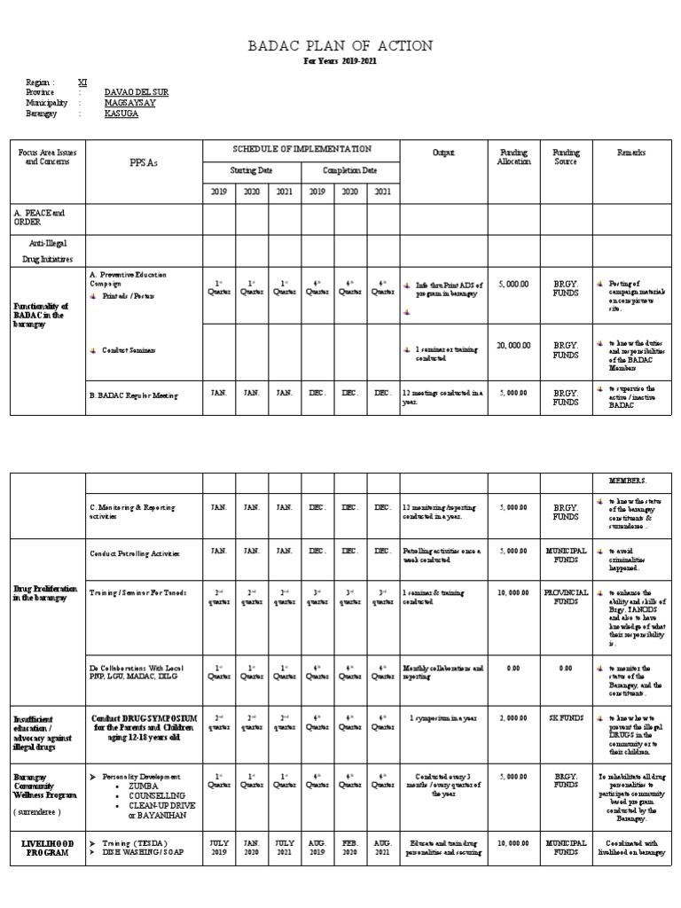 Badac Plan of Action-2018 | PDF