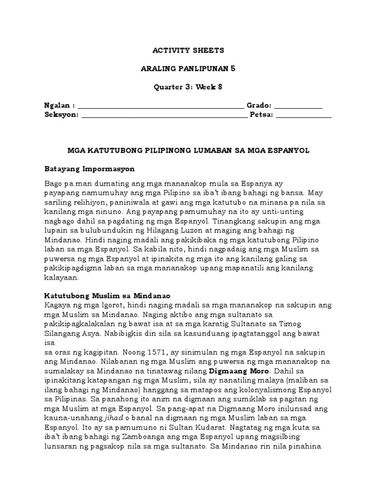 Las Araling Panlipunan 5 Q3-W8 | PDF